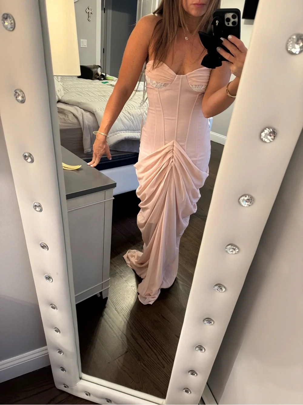 Mew Mews | Dresses | Blush Pink Draped Bustier Evening Dress Hemmed ...